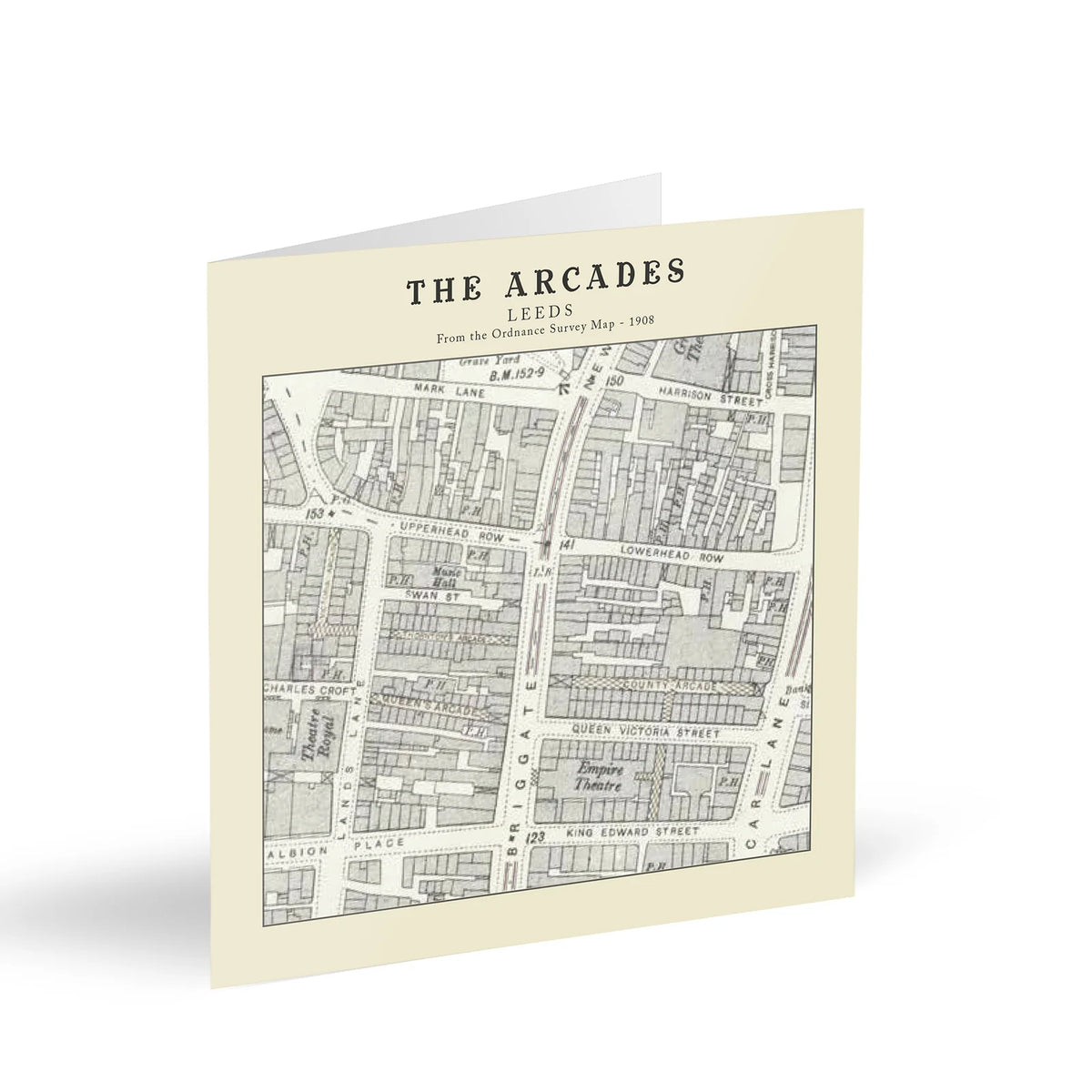 The Arcades, Leeds Ordnance Survey 1908 Map Card - The Great Yorkshire Shop